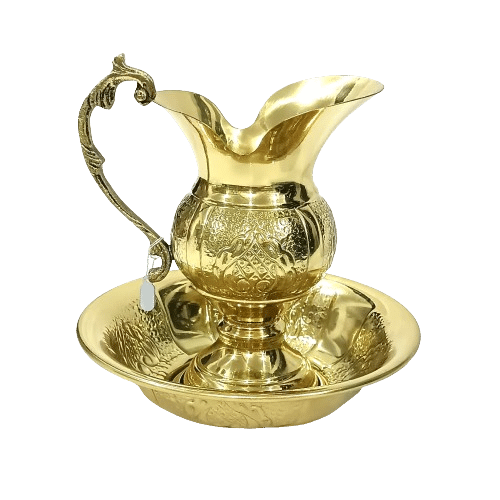 Ânfora – jarra com bacia cinzelada dourada – Fábrica de Hóstias